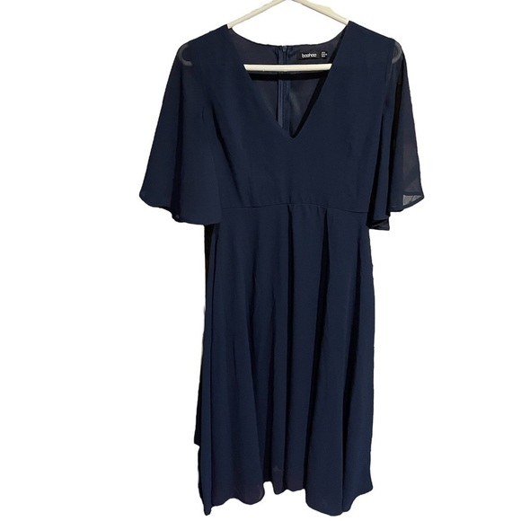 Boohoo | Dresses | Boohoo Navy Blue Flare Short Sleeves Midi Dress 4 ...